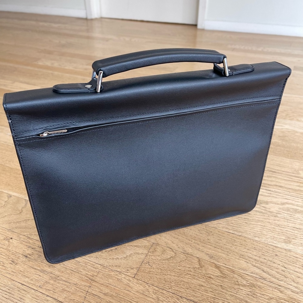 Longchamp Black Leather Briefcase. - Gem